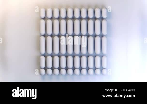 Digital seamless loop animation of a group of moving white capsules ...