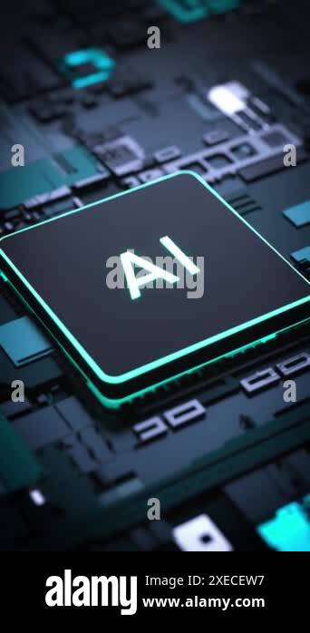 A close-up vertical video of an AI chip processor integrated into a ...