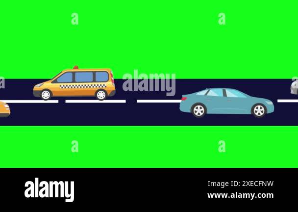 Cartoon animation of cars running on the way, green screen Stock Video ...