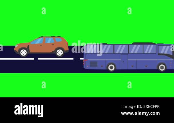 Cartoon animation of cars running on the way, green screen Stock Video ...