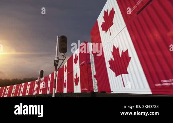 Canada export production and import containers on a railway freight ...