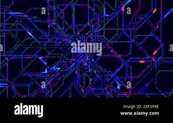 Animation of electronic subway map neon lines move along a given route ...