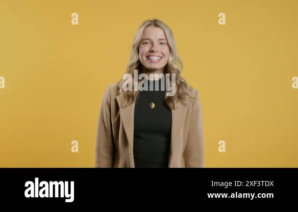 Gorgeous woman in business formal outfit jacket showing yes signal ...