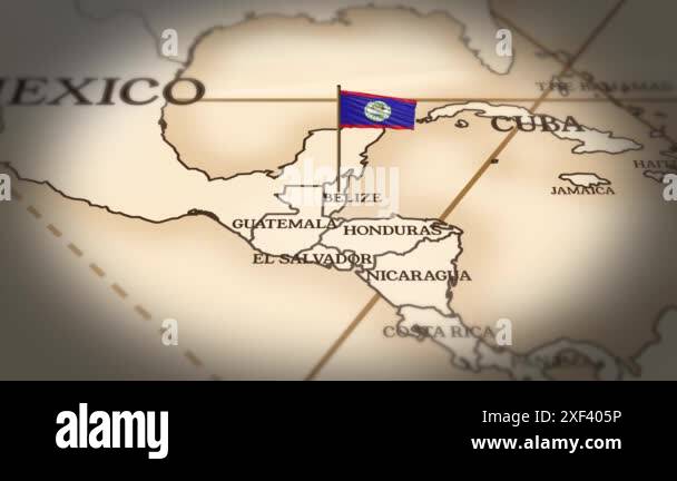 Belize flag showing on world map with 3D animation Stock Video Footage - Alamy