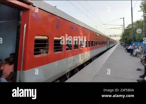 Delhi, India, June 09 2024 - Indian railway express train at departure ...