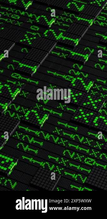 Background with surface of squares and code. Motion. Computer surface ...