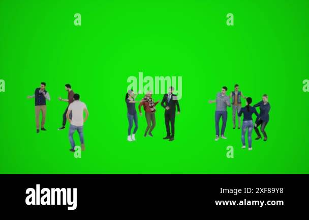Rendering of 3D people on a green screen, chroma background, a group of ...