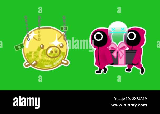 The funny cartoon character and sticker of the Squid Game characters ...