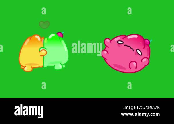 Sticker and funny cartoon character of two green and yellow jelly ...