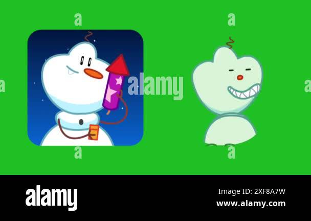 Funny cartoon character sticker of the first two snowmen playing with ...