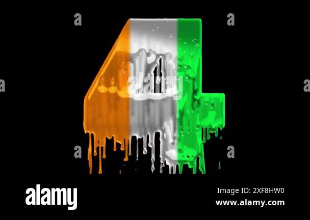 Melting Tricolor Alphabet Number "4", Animation Isolated In Black ...