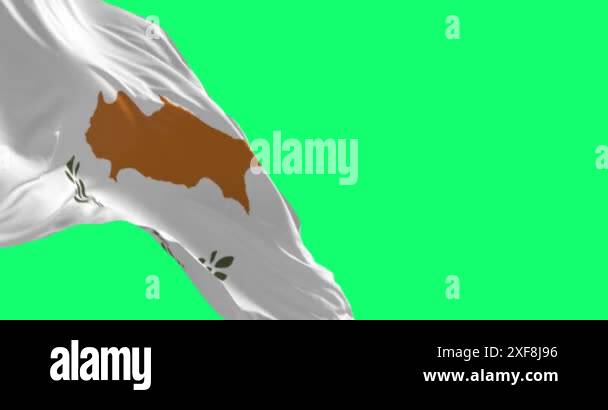 Cyprus national flag waving isolated on green background. Seamless 3D ...