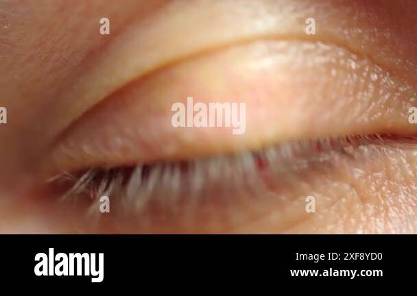 Extreme close up of woman blinking beautiful eye with green iris ...