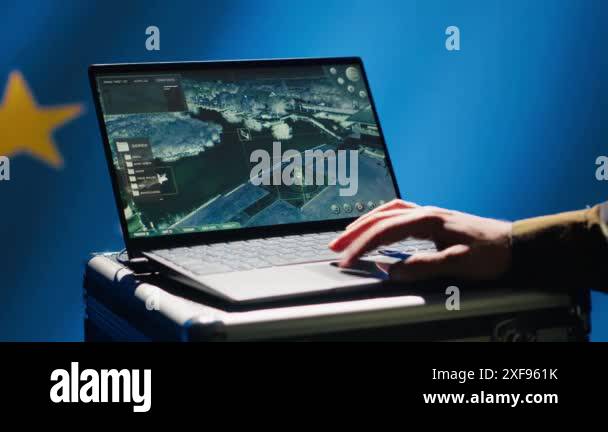 European Union using radar system on laptop to detect incoming ...