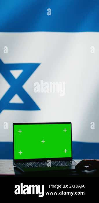 Vertical video Green screen laptop in Israeli secret intelligence ...