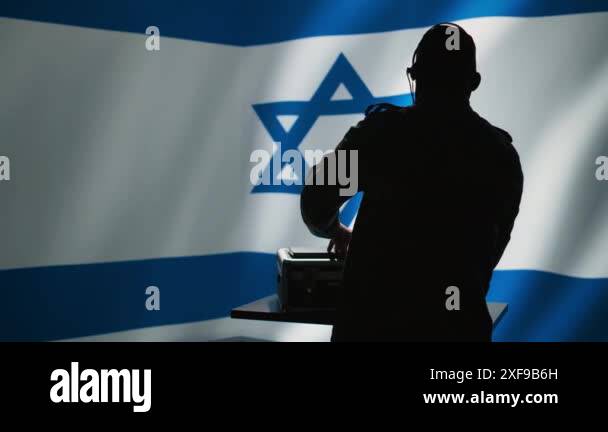 Israel Defense Forces dispatcher looking at surveillance transmission ...