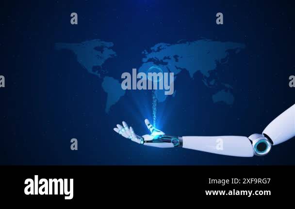 Technology connection with ai robot Hand Futuristic human brain ...