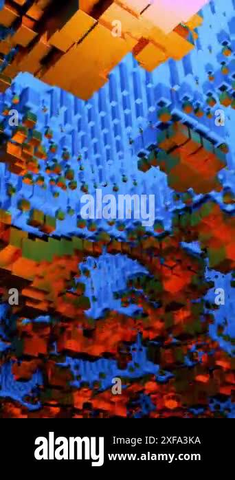 Background with moving blue and red cubes and rectangles, seamless loop ...