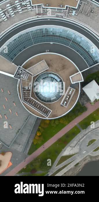 Top view of futuristic architecture of roof of building. Stock footage ...