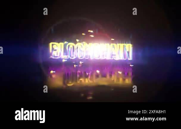 Blockchain gold text word ight animation glitch text effect cinematic ...