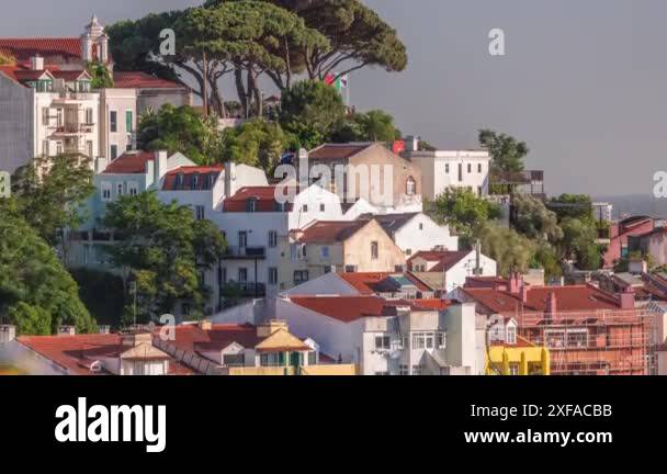 Famous viewpoint Miradouro da Senhora do Monte with church and city ...