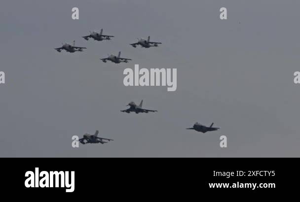 Istrana Italy April 5 2024: Formation of seven military fighter jet ...