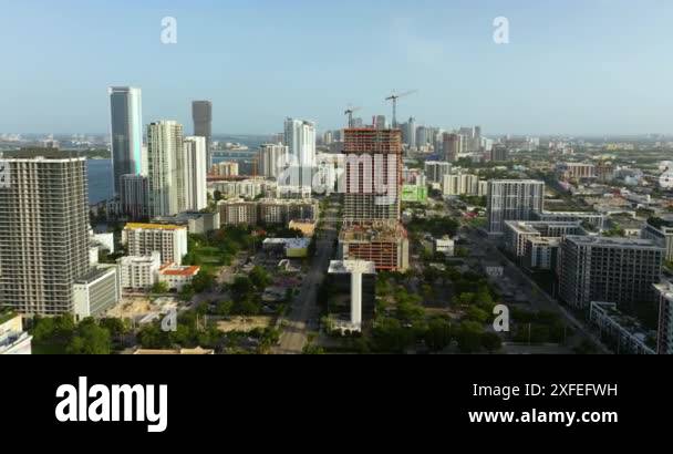 Construction site of developing high-rise residence in American urban ...