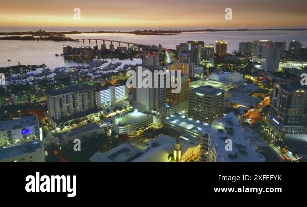 Sarasota, Florida at night. American city downtown with office ...