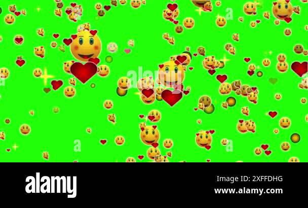 4K growing falling emojis and icons background with particle animation ...