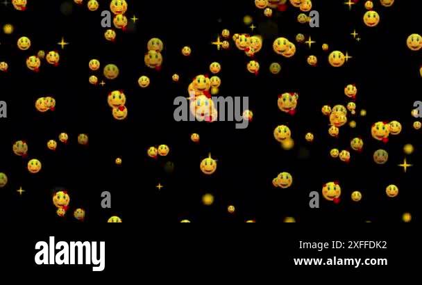 4K growing falling emojis and icons background with particle animation in an alpha channel ...