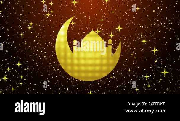 4K Islamic gold moon background. Islamic moon on an orange color ...
