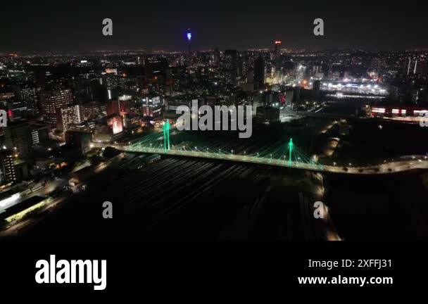 Mandela Bridge At Johannesburg In Gauteng South Africa. Night Scape ...
