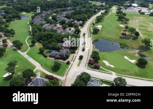 Flyover Columbine Way in golf course community urban sprawl row of ...