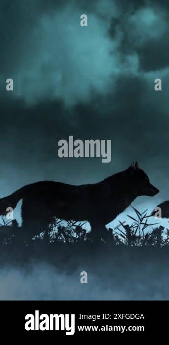 Vertical Wolves Running in a Lightning Storm 4K Loop features ...