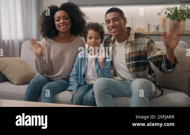 Happy African American family portrait ethnic millennial parents hands male man father mother ...