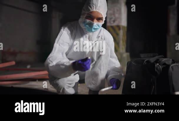 Swab, crime scene and person with evidence for investigation ...