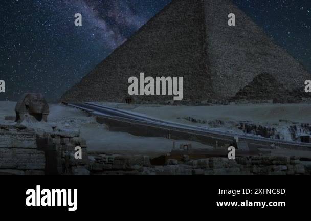 Egypt Sphinx and Pyramid of Khufu Under Milky Way Galaxy Pan R Up Stock ...