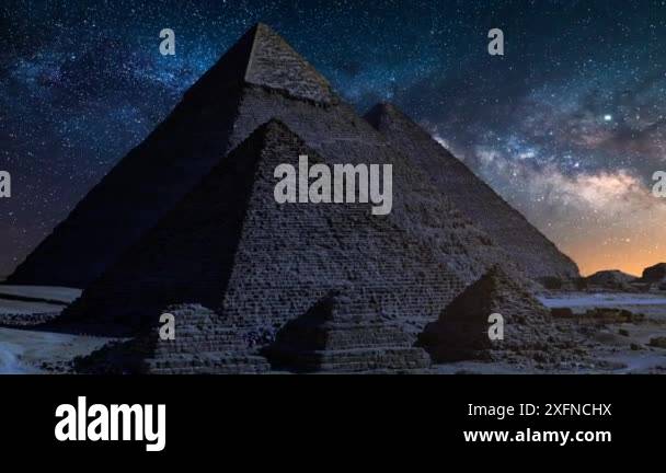 Egypt Pyramids of Giza and Milky Way Galaxy Rising Tilt Up in the Night ...
