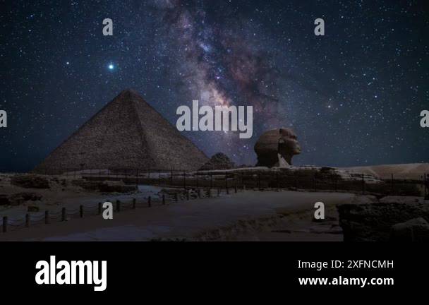 Egypt Pyramid of Khufu and Sphinx Valley Temple of Khafre Under Milky ...