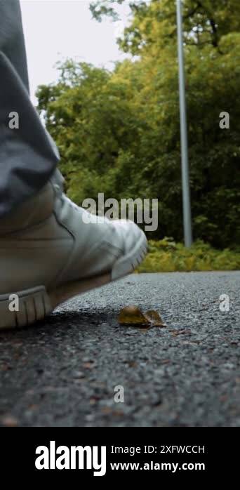 Runners couple male and female legs on pathway in autumn park asphalt ...