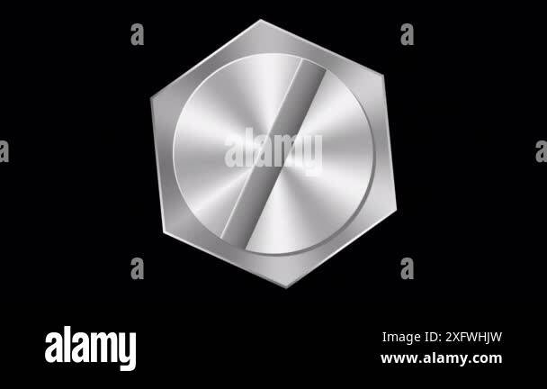 Rotating bolt animation. Metal bolt head. Construction hardware. Tool ...