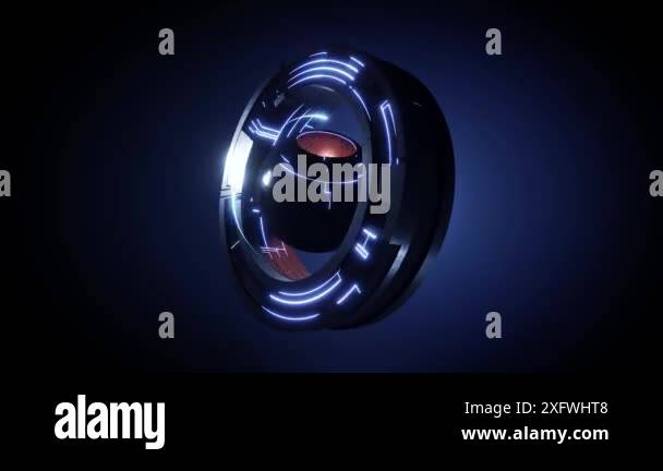 Futuristic circular space portal floating over an empty dark space, Sci ...