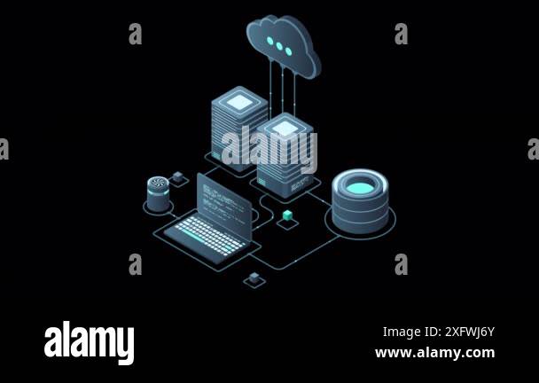 Cloud technology computing animation. Modern cloud technology. Data ...