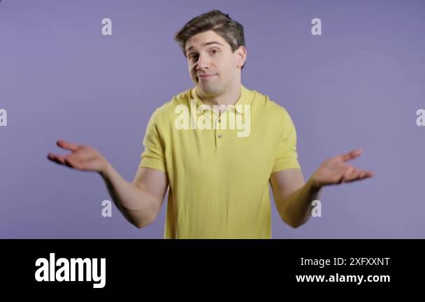 Confused man, shoulders up - cant help, makes gesture of I dont know ...