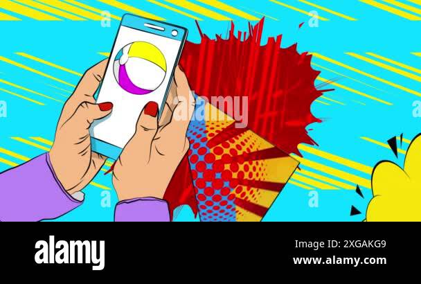 Cartoon Smartphone, comic book Telephone with Beach Ball. Retro ...