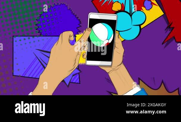 Cartoon Smartphone, comic book Telephone with Beach Ball. Retro ...