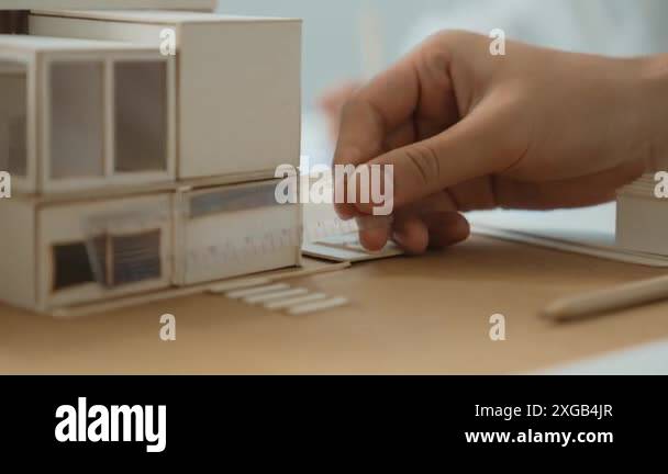 Close up of skilled professional engineer hand using ruler measure ...