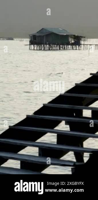 Fish farm wooden bridge ocean sea vietnam house on the water. Beautiful ...