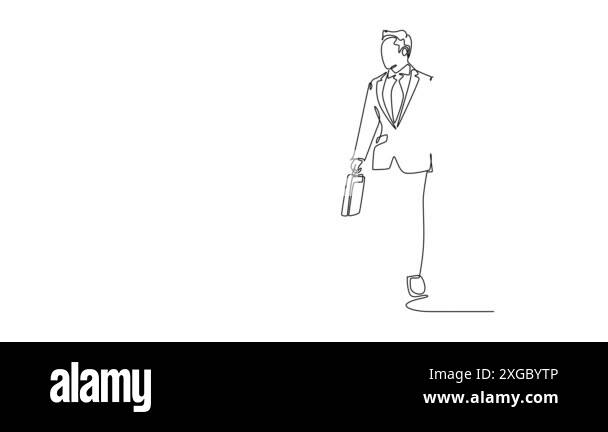 Animated self drawing of continuous line draw young success male and ...