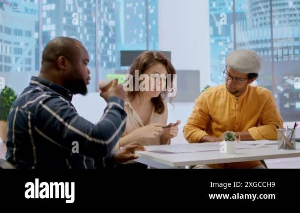 Entrepreneur meeting with a real estate broker on an office tour ...